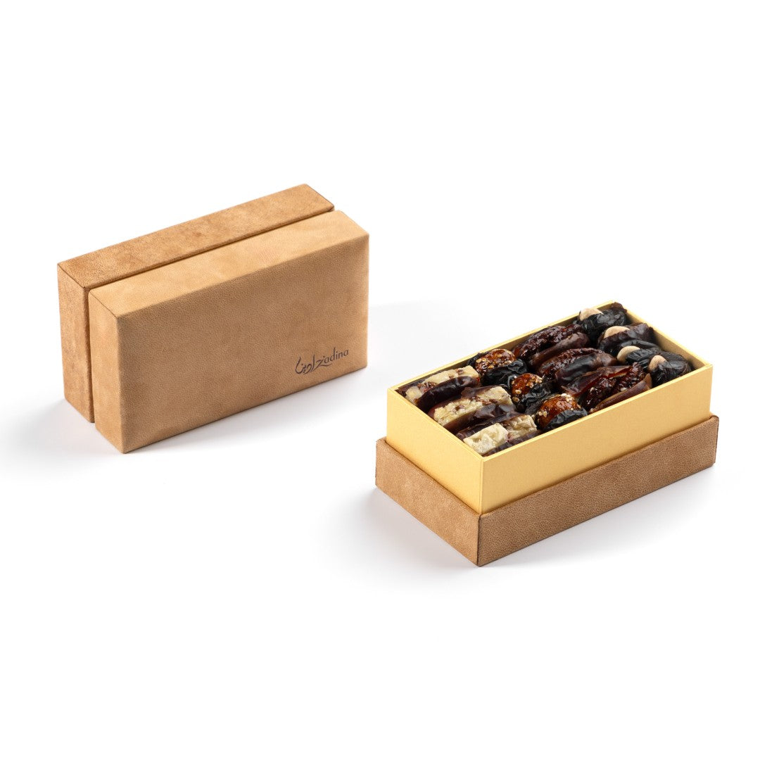 Ballotin Box of Dates Made From Luxurious Camel Leather | Stuffed Dates